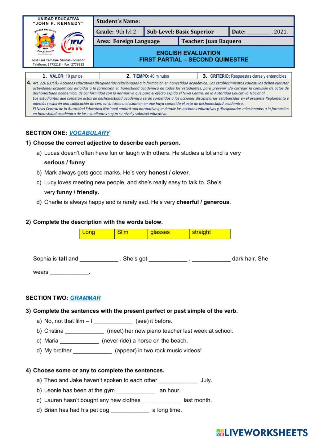 2021-2022 9th lvl 2 2-1 (1) online exercise for | Live Worksheets