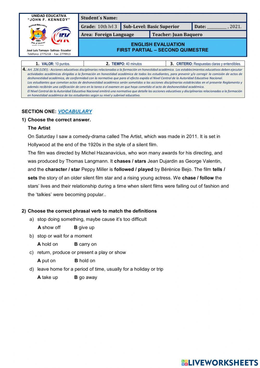 2021-2022 10th lvl 2-1 (2) online exercise for | Live Worksheets