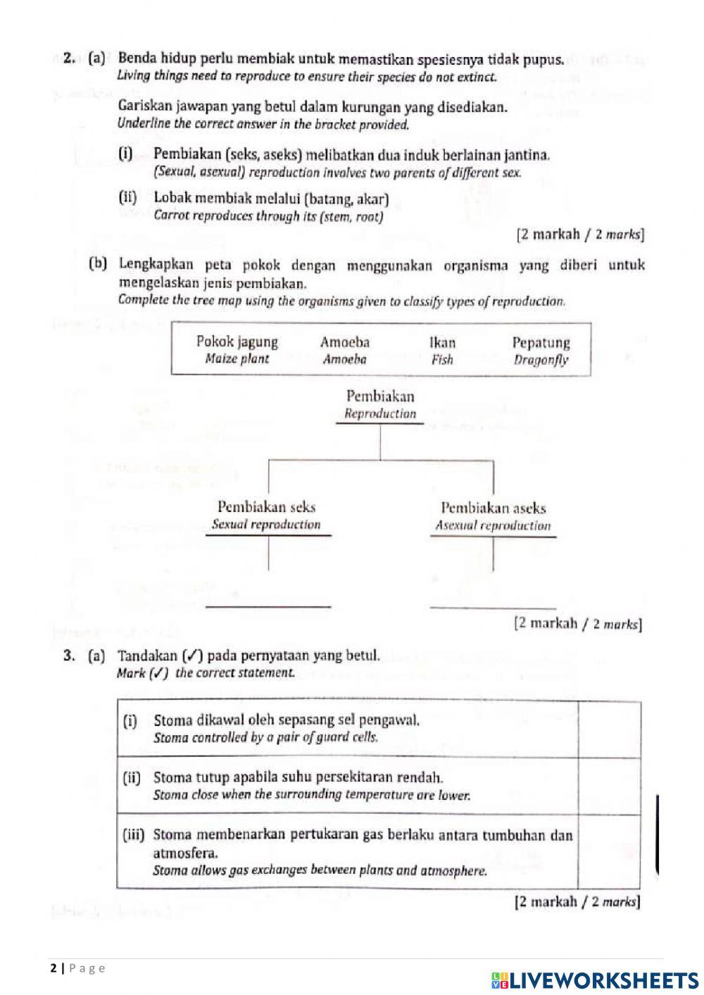 PENTAKSIRAN AKHIR TAHUN (PAT) SAINS F.1 BAHAGIAN B