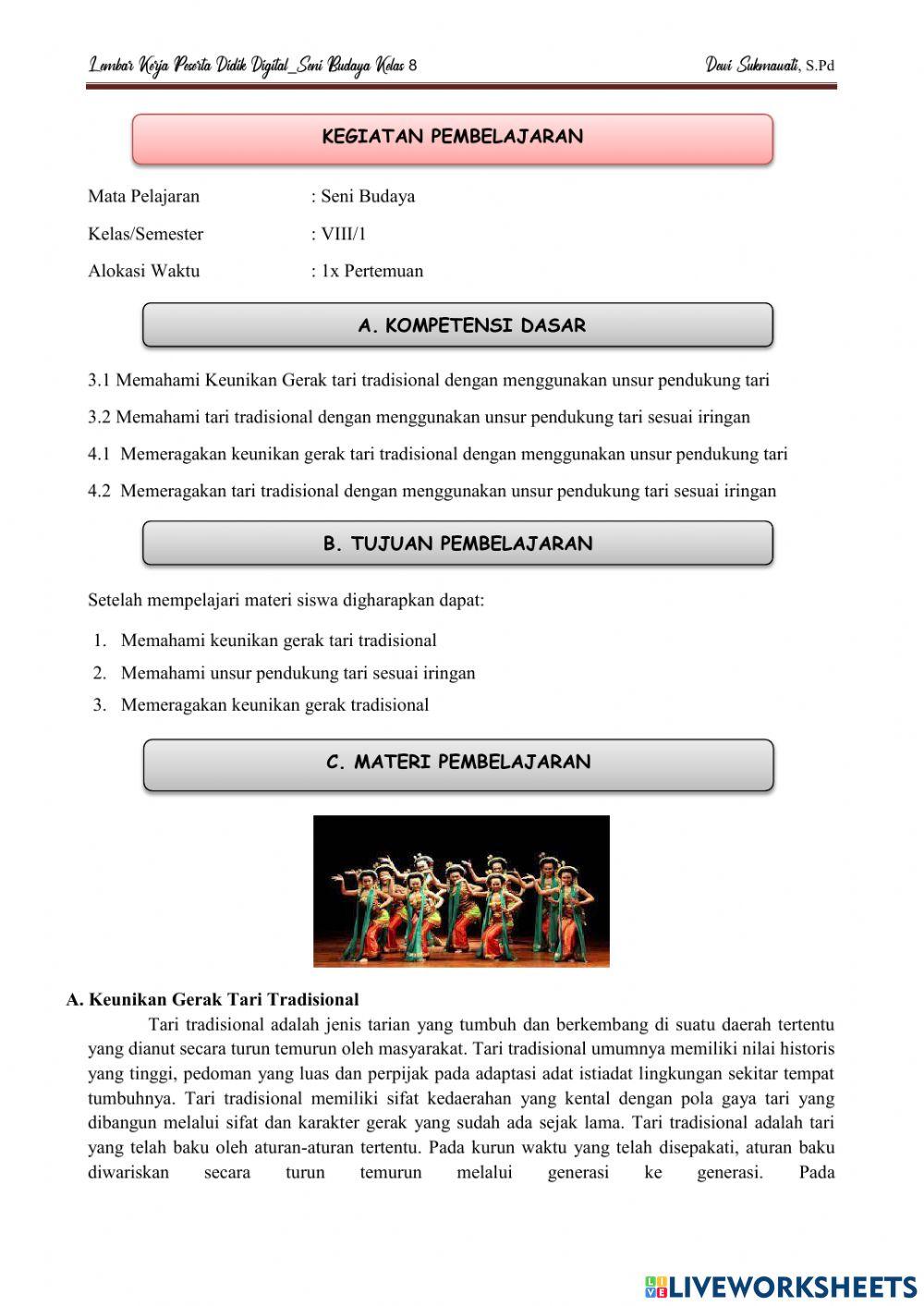 Seni budaya | dewisukmawatibk | Live Worksheets
