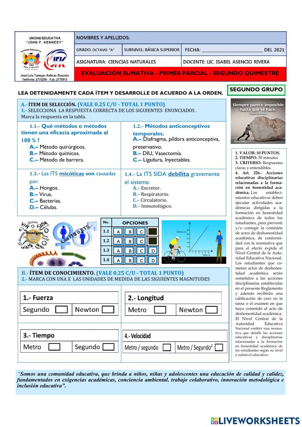 SEGUNDO DE GRUPO - EVALUACIÓN SUMATIVA - CCNN - SEGUNDO PARCIAL online exercise for | Live ...