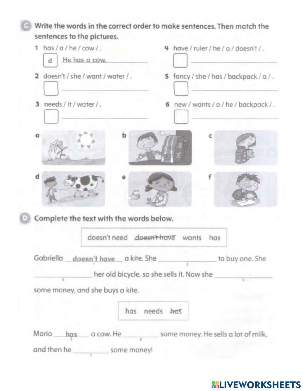 Have vs need worksheet | Live Worksheets