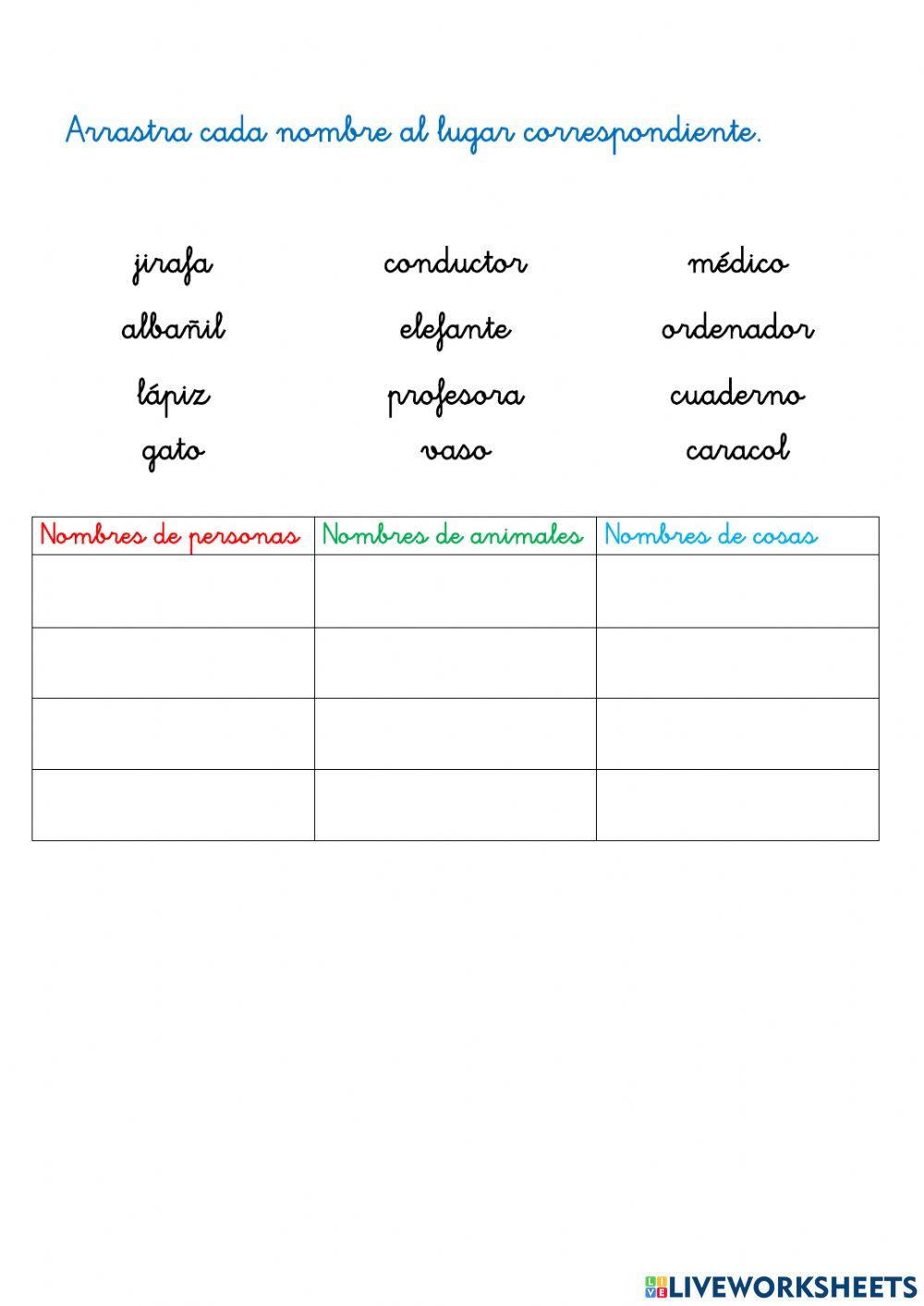 Los nombres worksheet for primero | Live Worksheets
