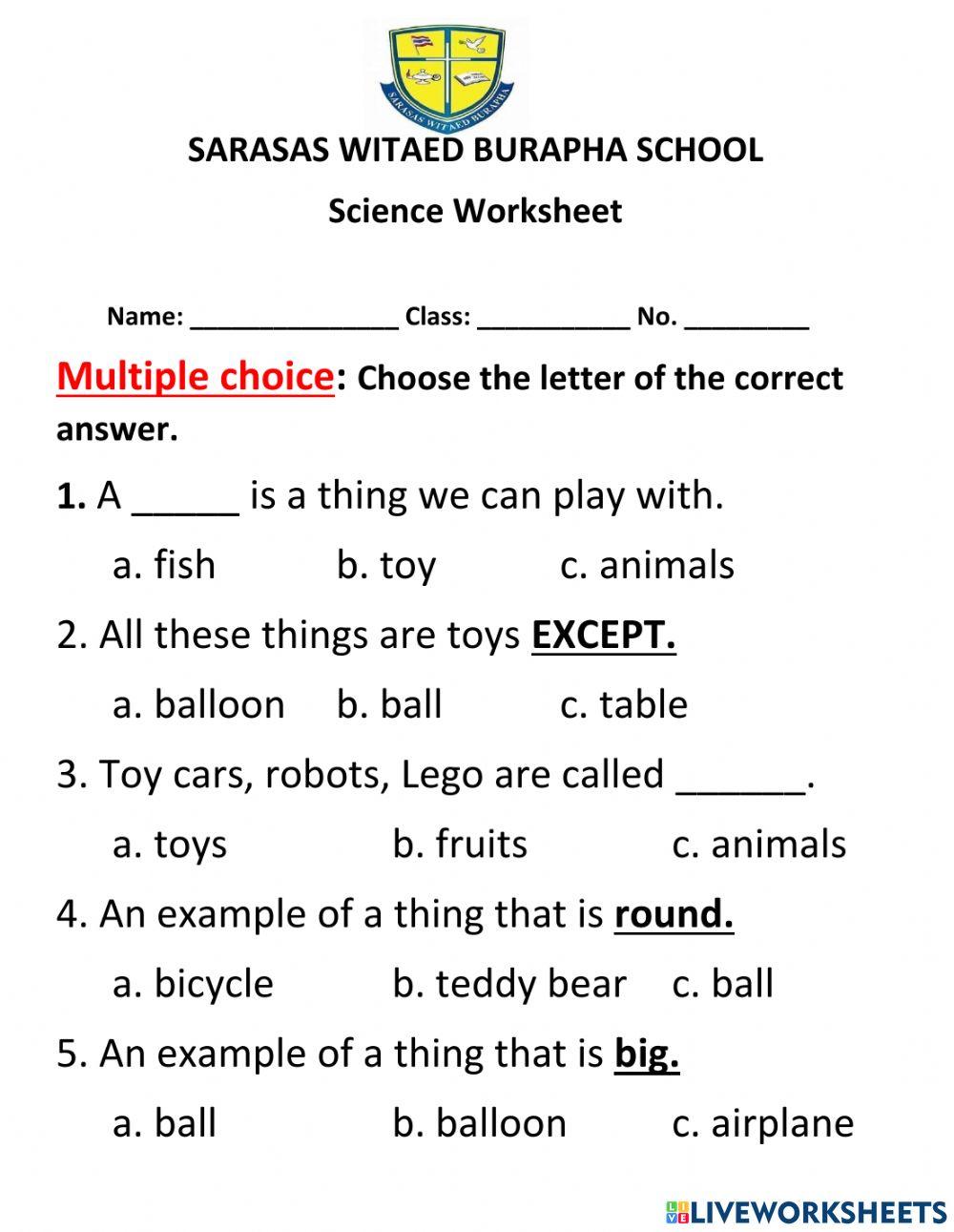 Week 5: activity 1 P.A test 1 Science worksheet | Live Worksheets