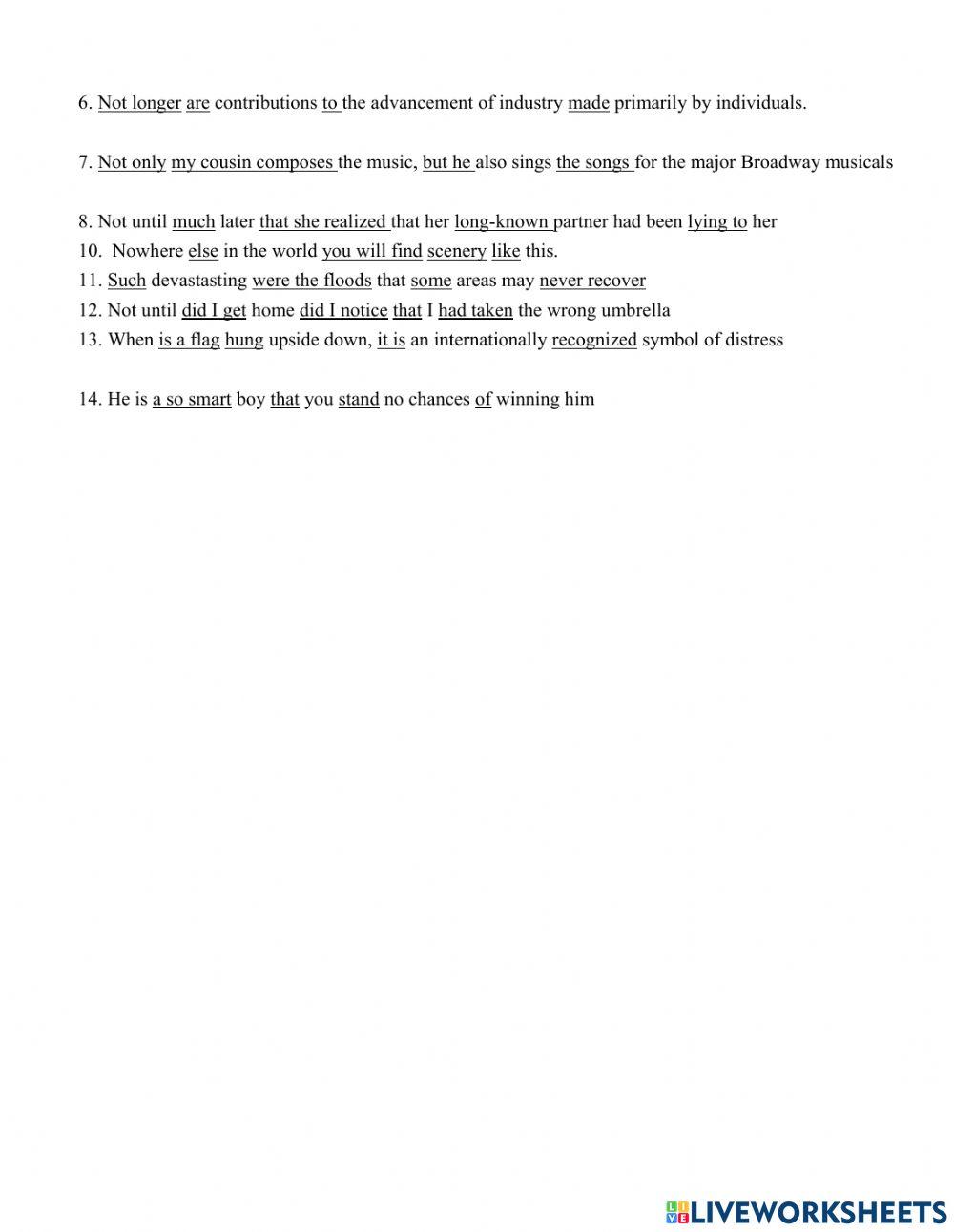 Grade 12- Inversion (cont) worksheet | Live Worksheets