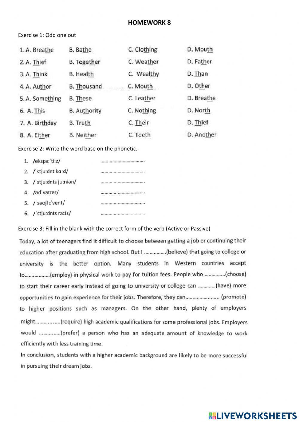 Lesson 8-HW worksheet | Live Worksheets