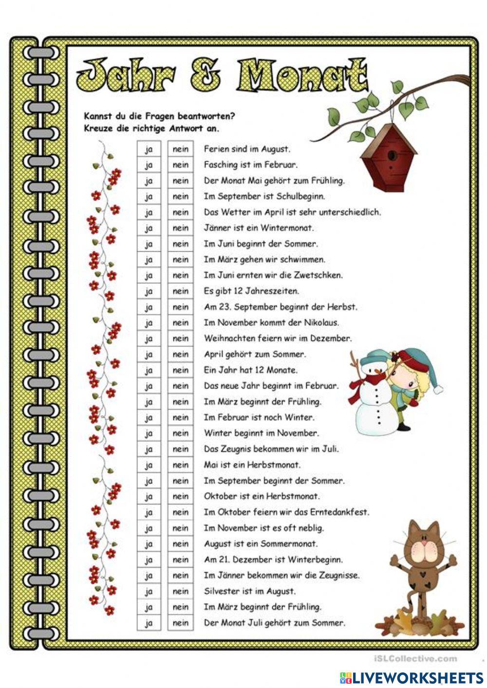 Jahr und Monat worksheet | Live Worksheets