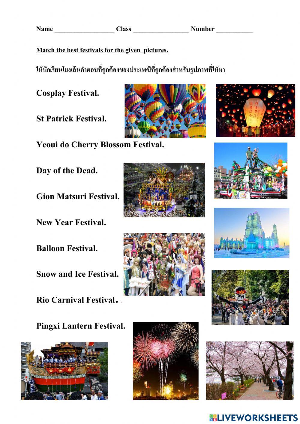 Festival Test 3 worksheet | Live Worksheets
