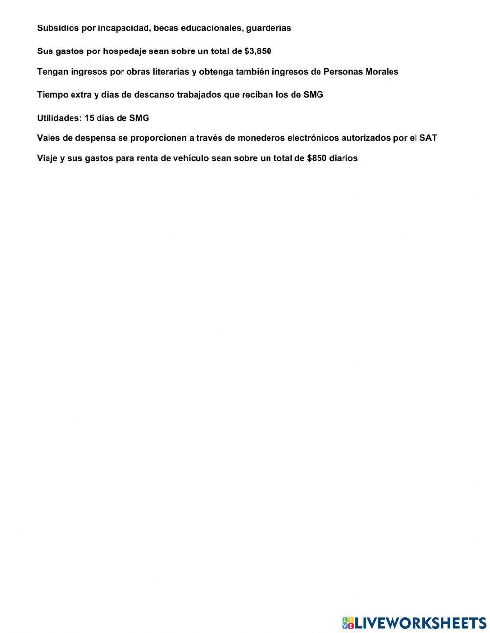 Deducciones, requisito y excensiones sobre el isr worksheet | Live ...