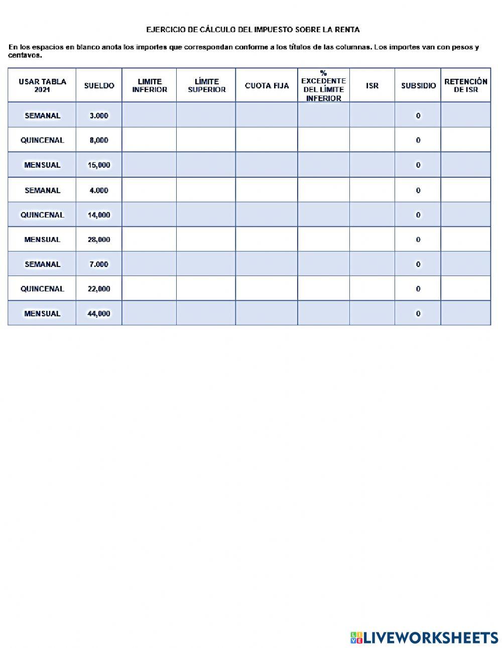 Cálculo de isr sueldos y salarios 1689865 | LINDA