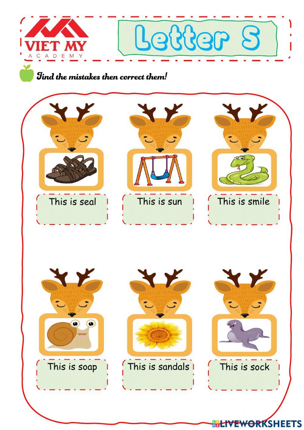 Letter S online pdf activity for 3 | Live Worksheets