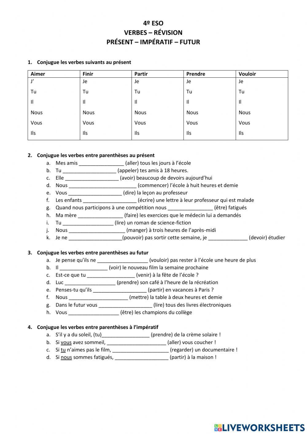 Verbes | Free Interactive Worksheets | 1690099