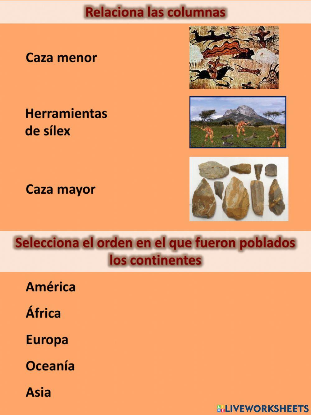 Cazadores-recolectores, poblamiento continentes worksheet | Live Worksheets