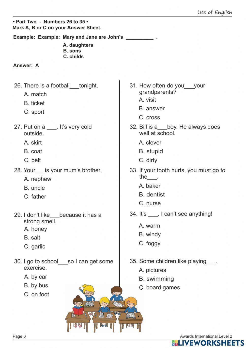 Awards Level 2 Test 1 worksheet | Live Worksheets