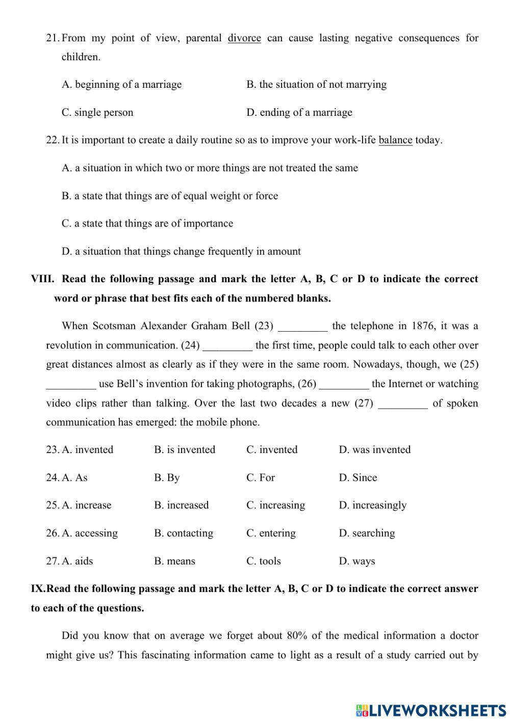Trial test for class 10 worksheet | Live Worksheets