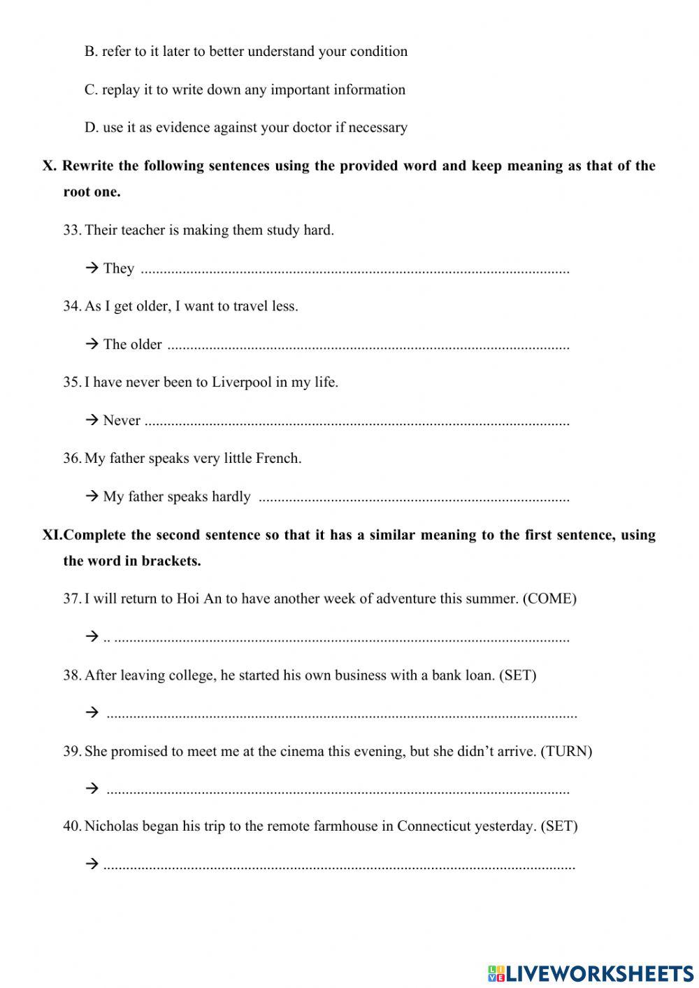 Trial test for class 10 worksheet | Live Worksheets