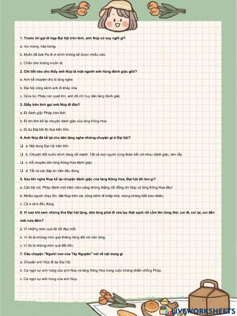 Người con của Tây Nguyên interactive worksheet | Live Worksheets