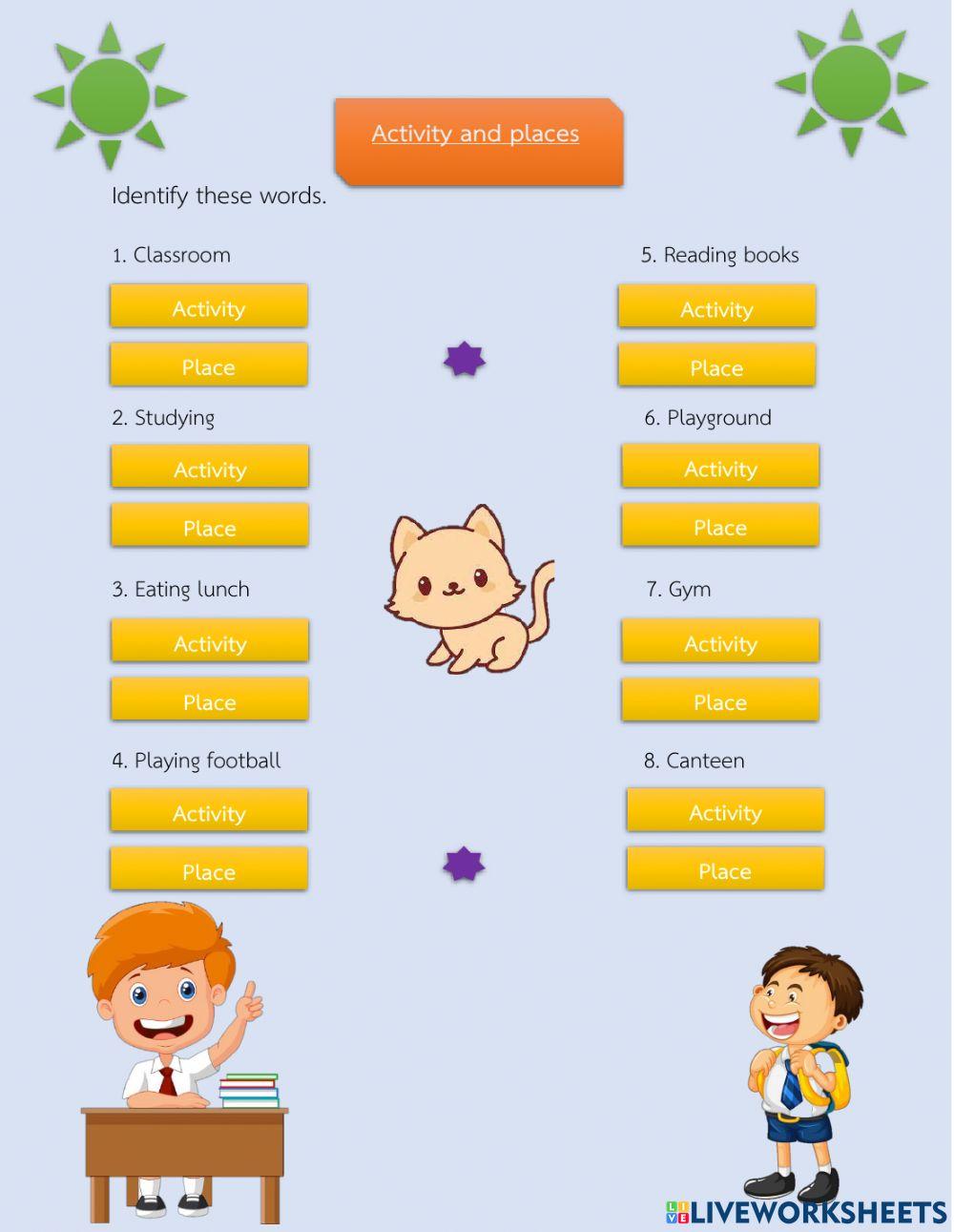 Activity & Plac… | Free Interactive Worksheets | 1690722