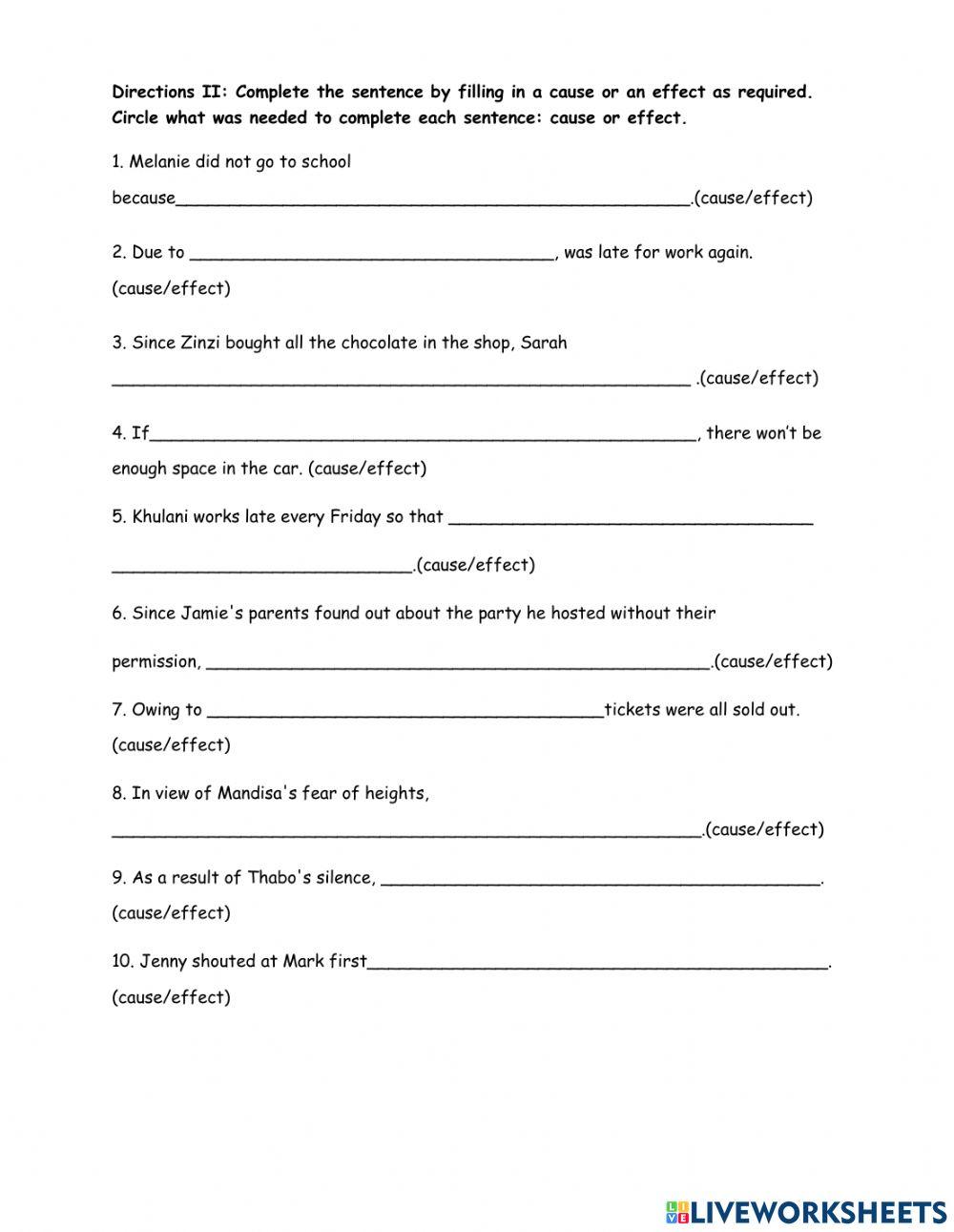 Unit 6 cause and effect | Duangsuda_sitti | Live