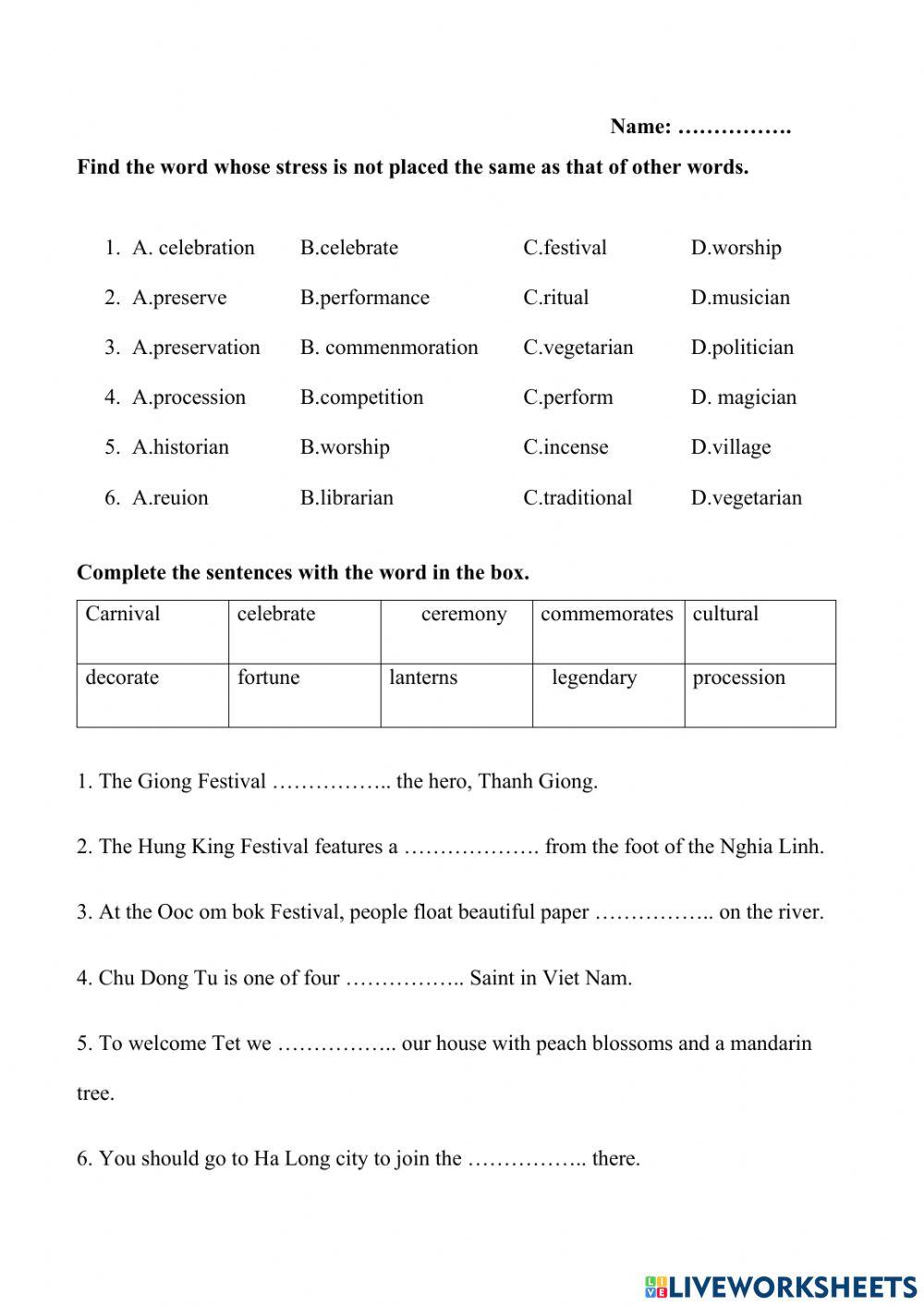 English 8 free online worksheet | Live Worksheets