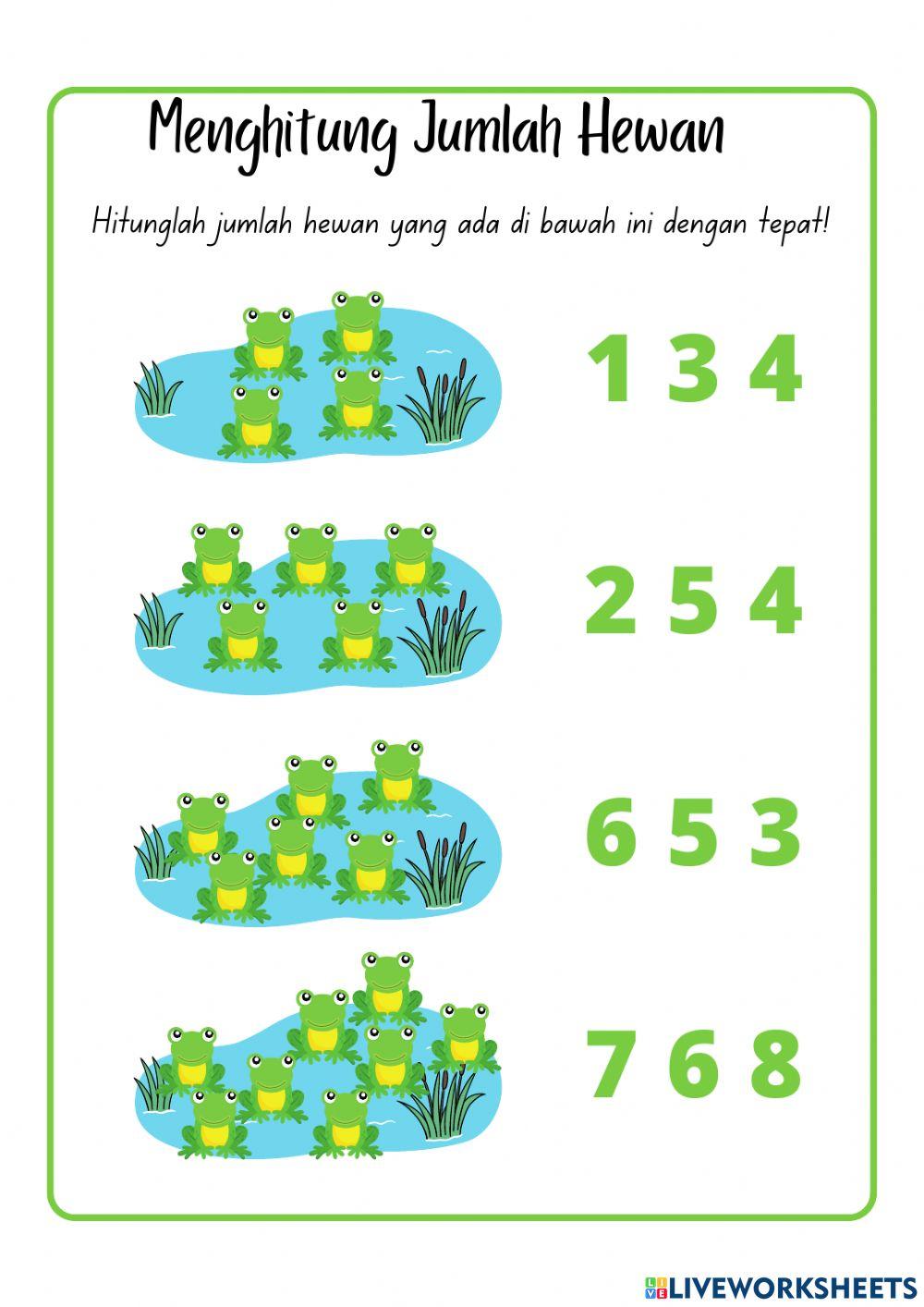 Menghitung jumlah hewan air worksheet | Live Worksheets