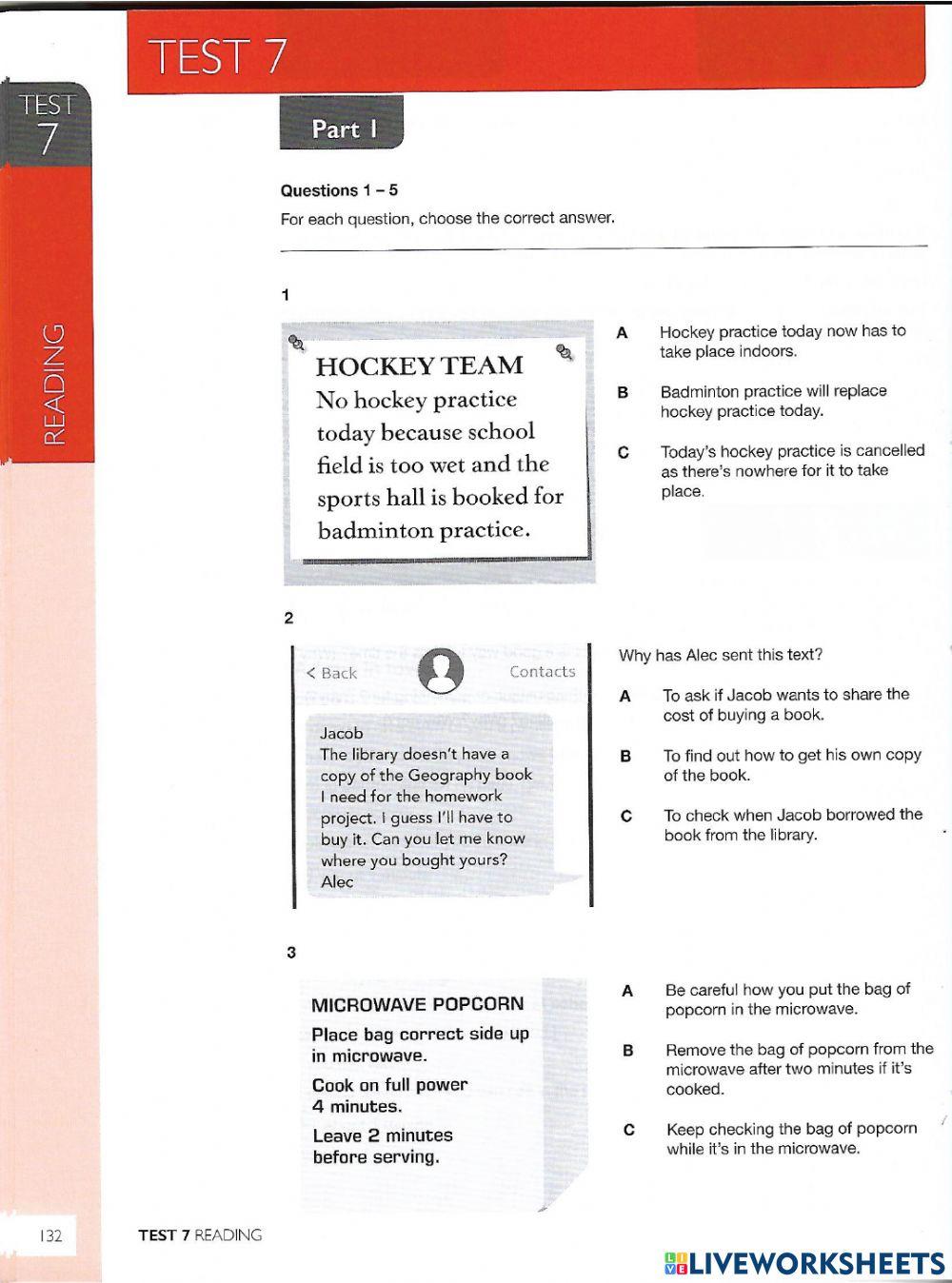 Pet-plus-b1-reading-test 7 online exercise for | Live Worksheets