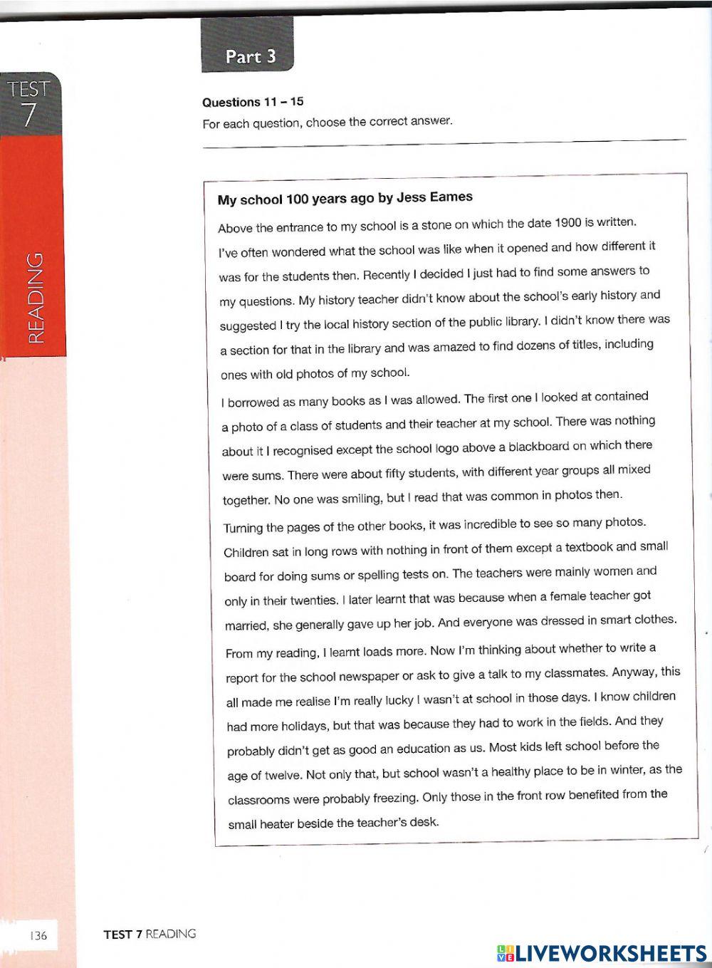 Pet-plus-b1-reading-test 7 online exercise for | Live Worksheets