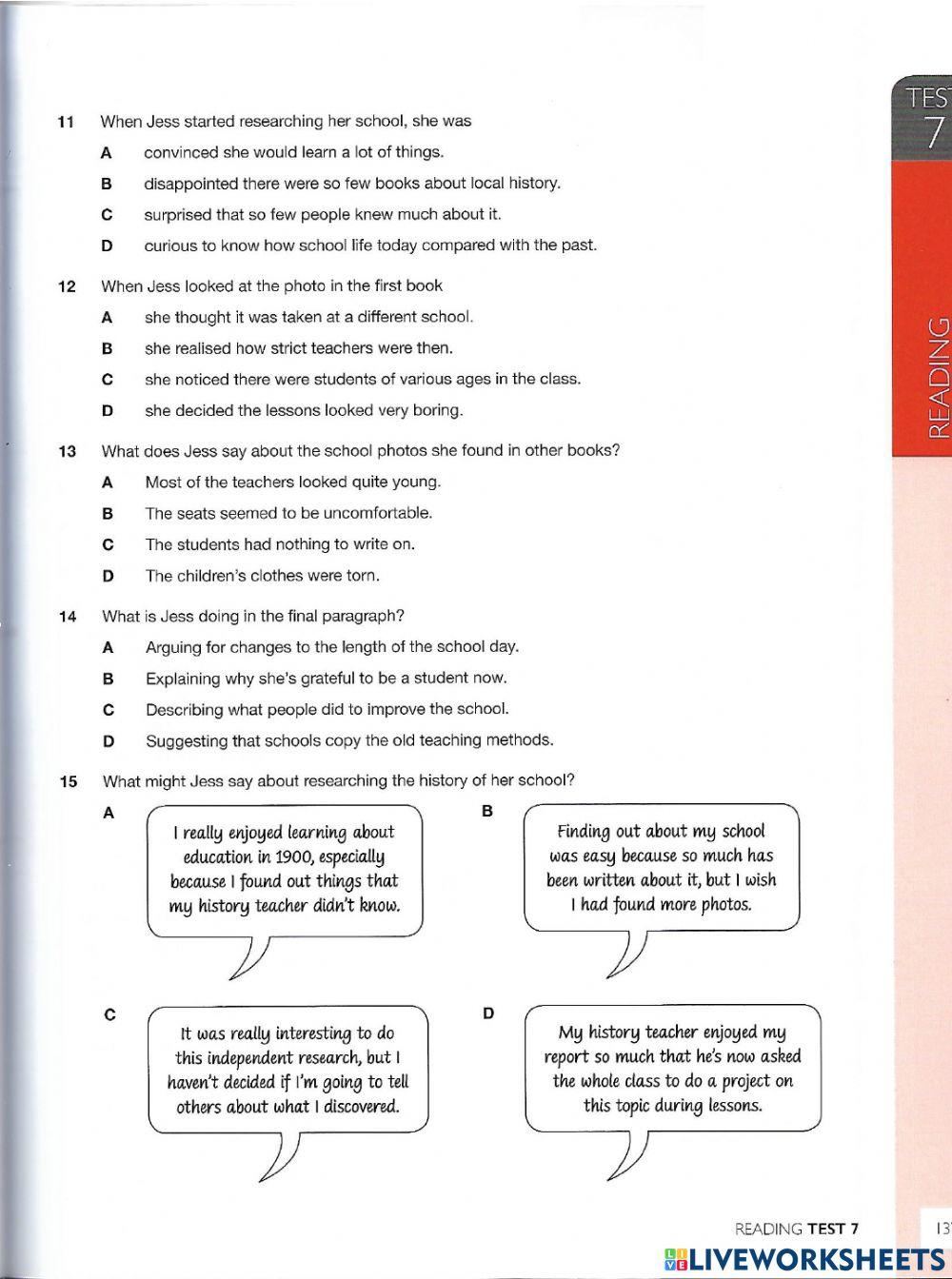 Pet-plus-b1-reading-test 7 online exercise for | Live Worksheets