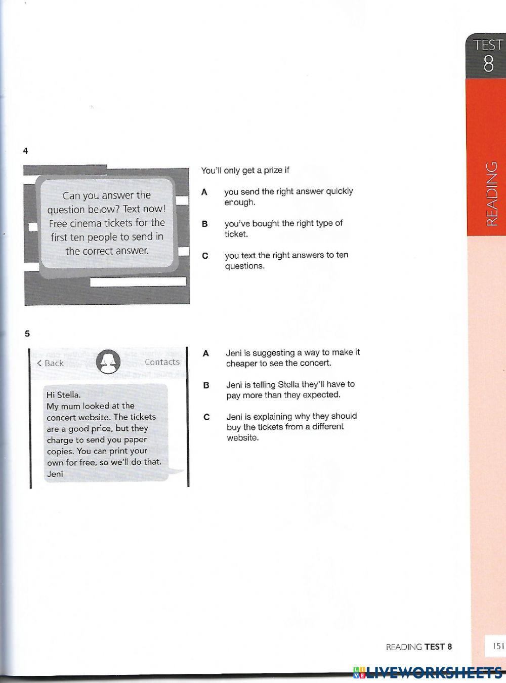 Pet-plus-b1-reading-test 8 online exercise for | Live Worksheets