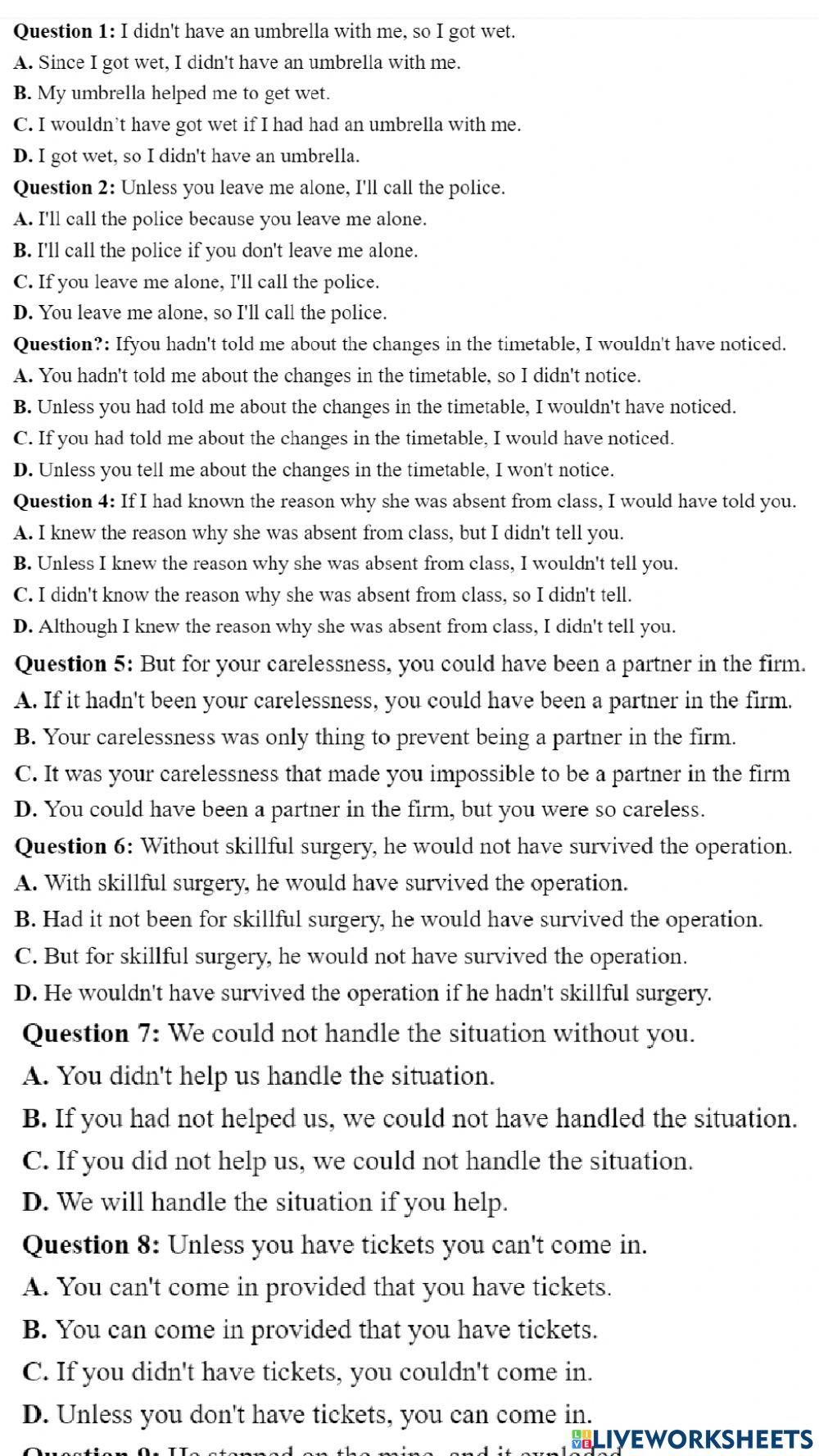 Conditionals online exercise for 9 | Live Worksheets