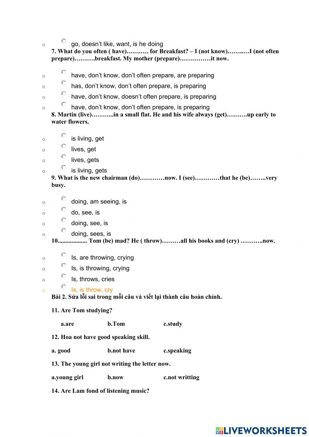 Present simple or present continuous online exercise for grade 5 | Live ...