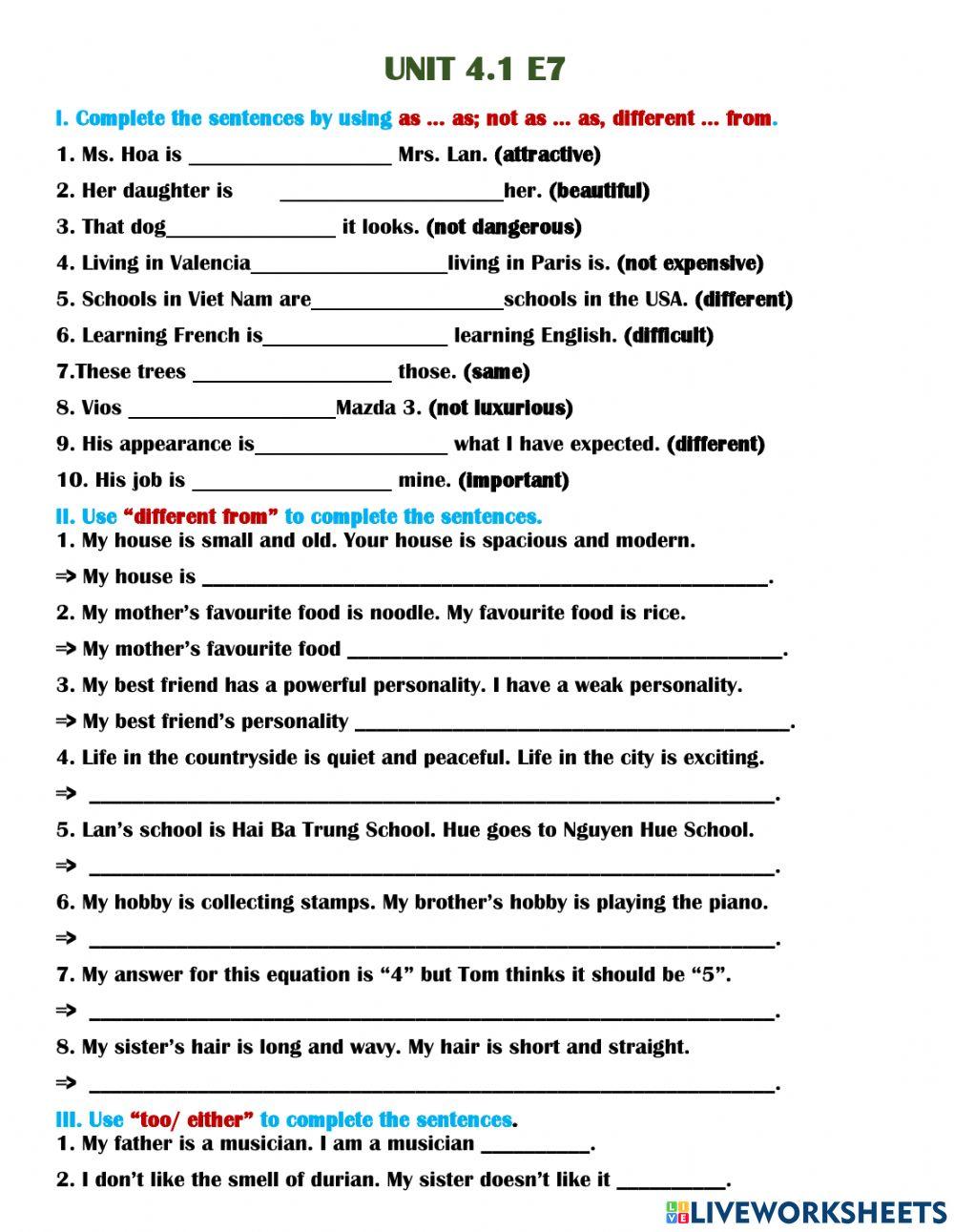 UNIT 4.1 E7 2609586 | globalsuccess | Live Worksheets