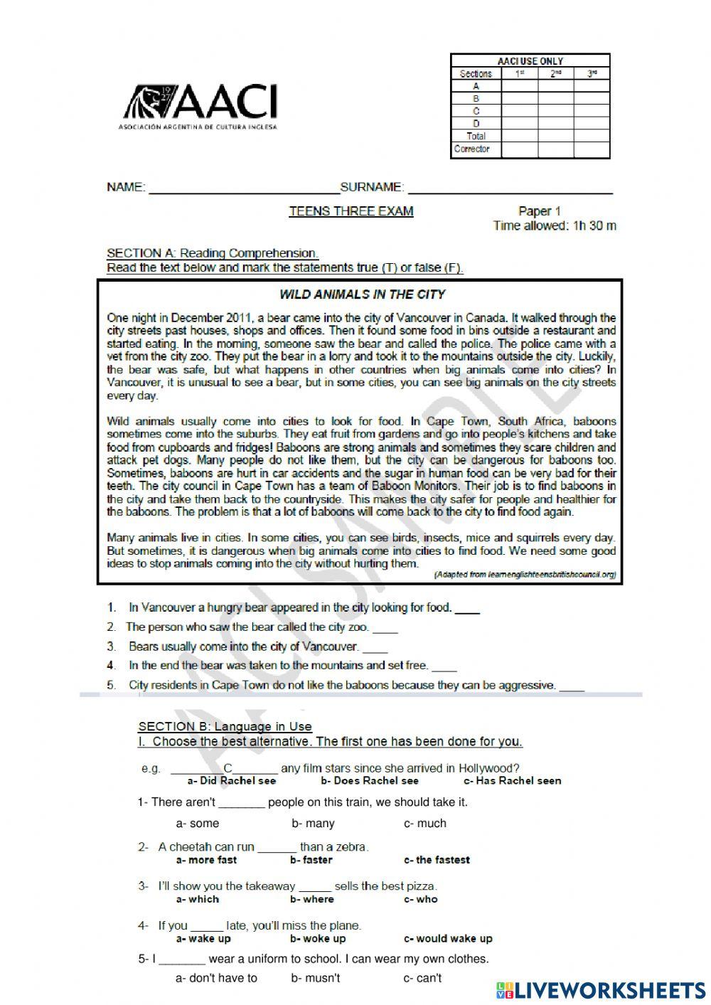 Final Exam 3rd Teens online exercise for | Live Worksheets