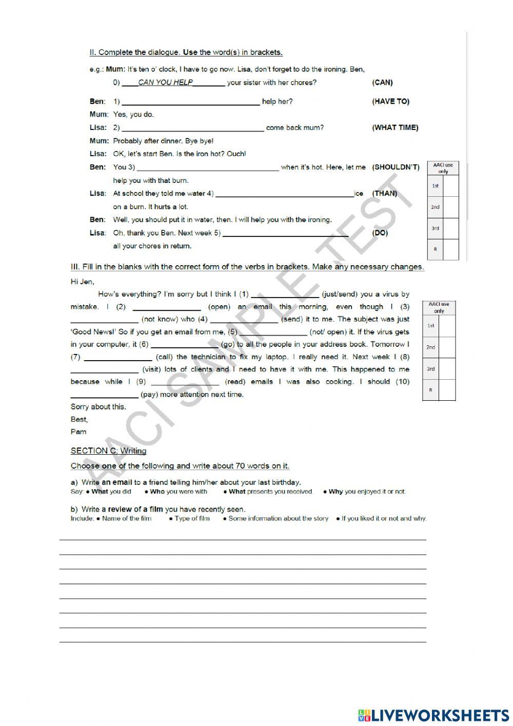 Final Exam 3rd Teens online exercise for | Live Worksheets