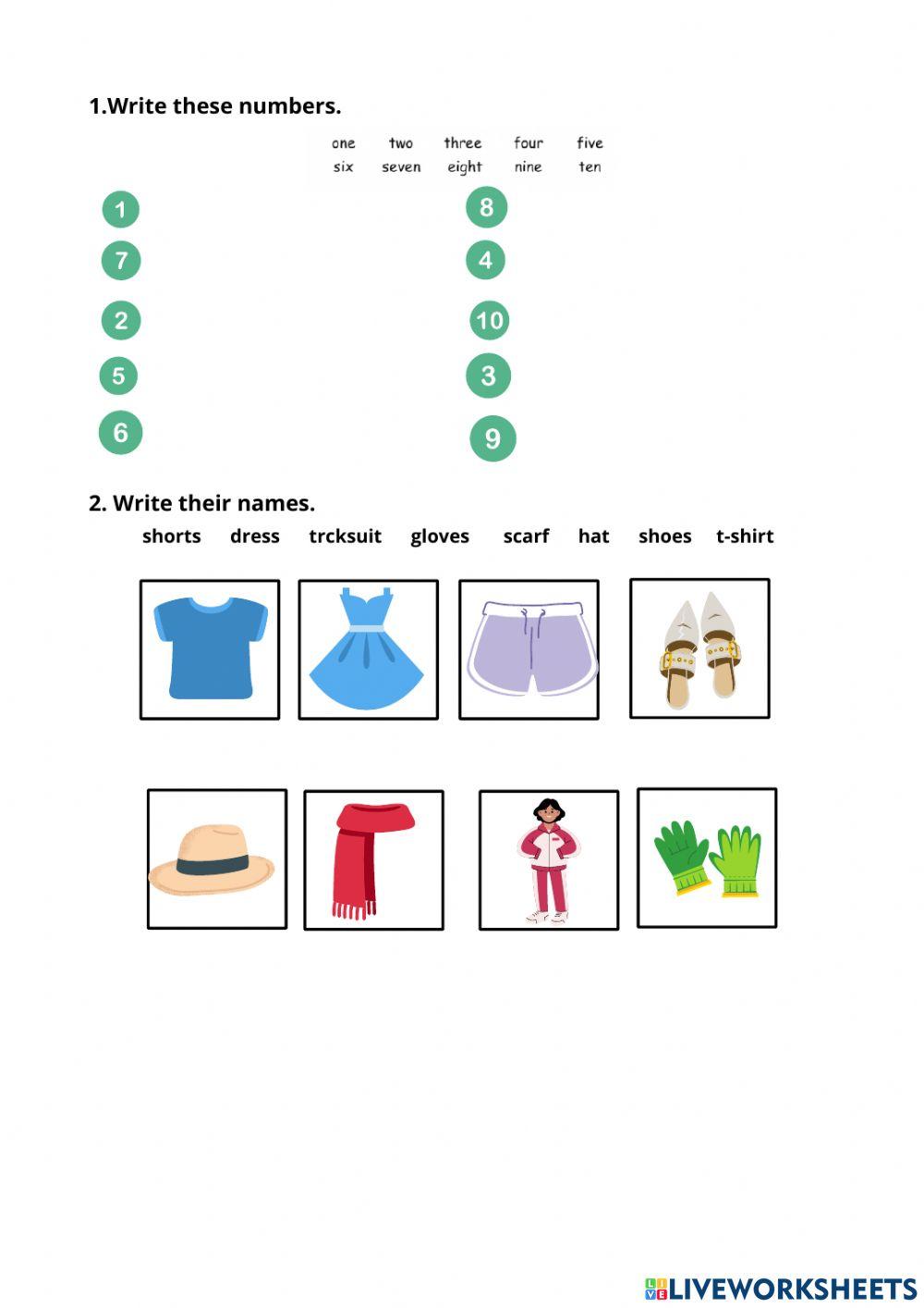 Numbers and Clothes activity | Live Worksheets