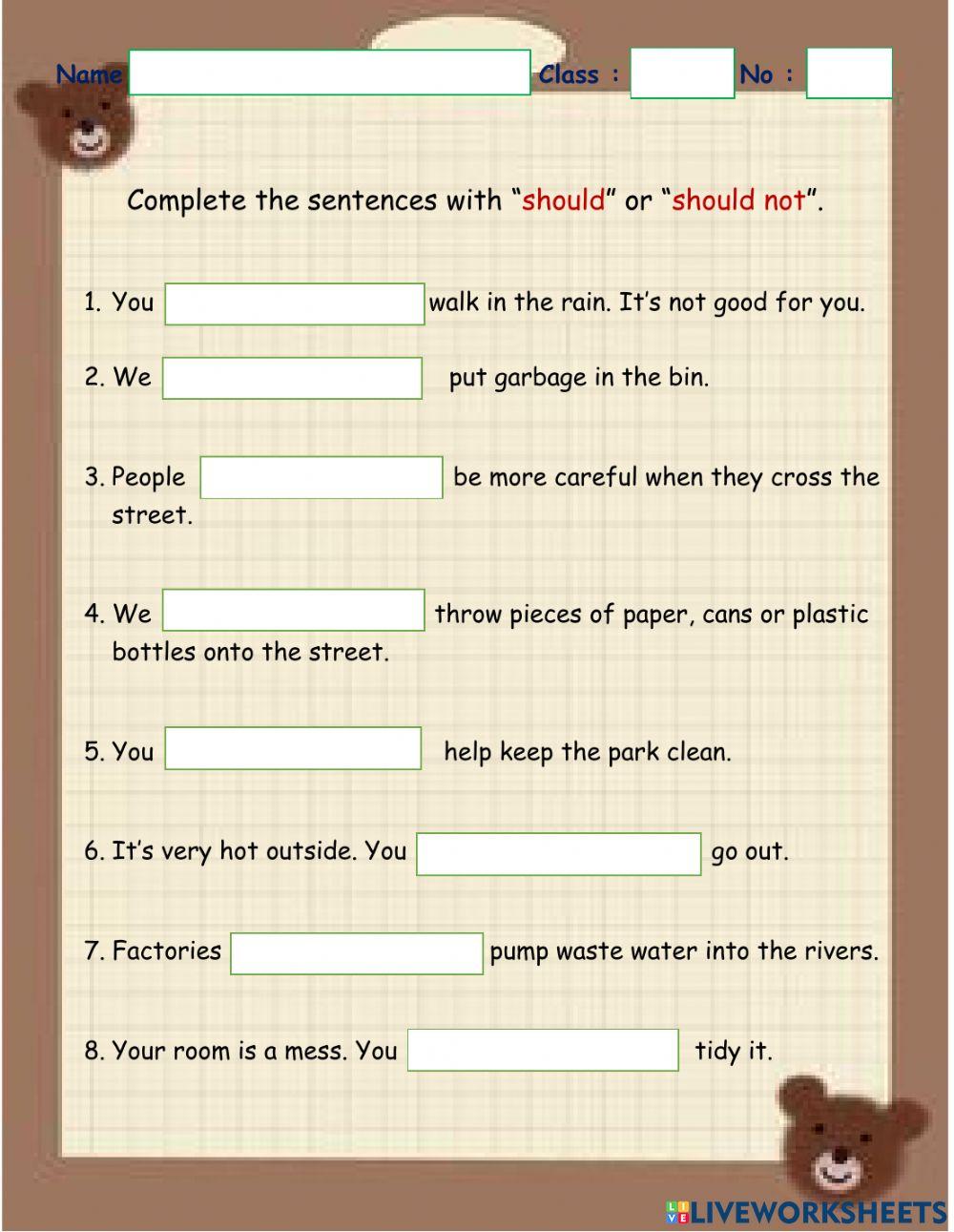 Should-Should n… | Free Interactive Worksheets | 1692267
