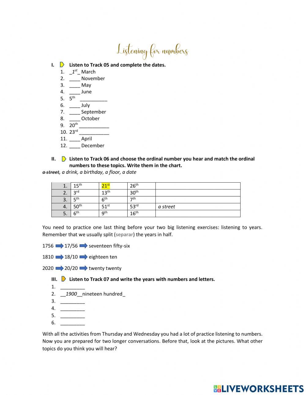Dates and numbers worksheet | Live Worksheets