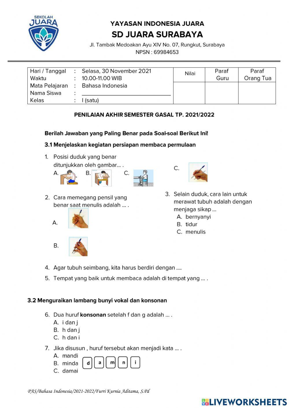 Bahasa Indonesia online exercise for 1 | Live Worksheets