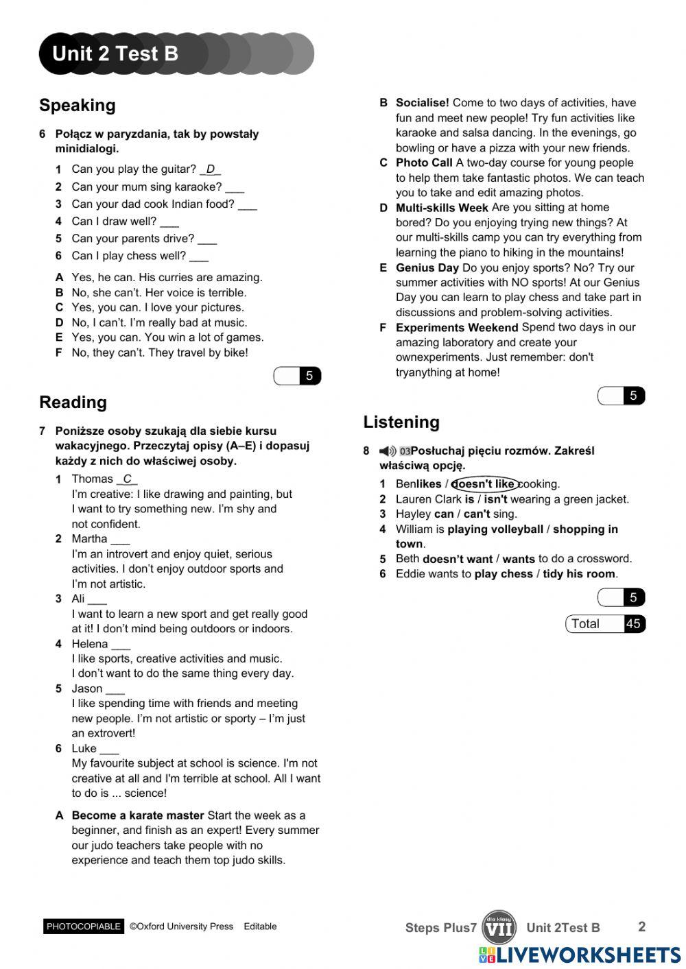 7c Online Exercise For | Live Worksheets