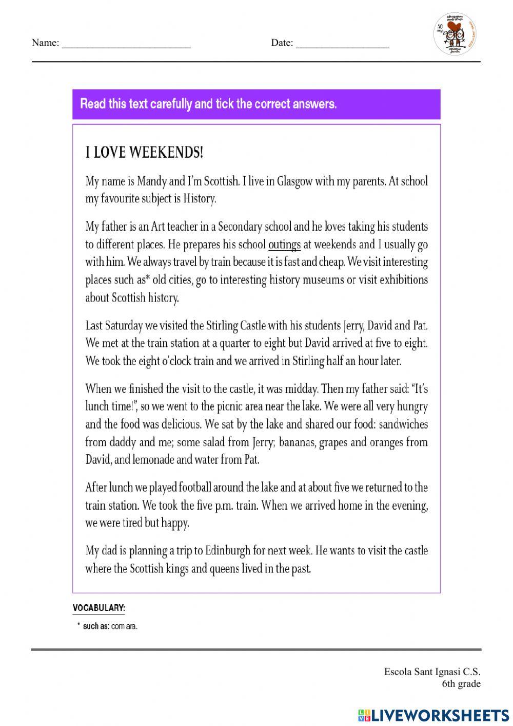 1692739 | I love weekends | jcontre | LiveWorksheets