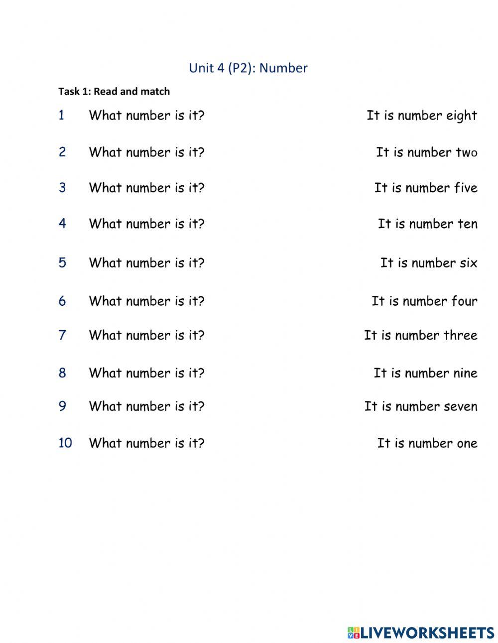 Matching Number Activity | Live Worksheets