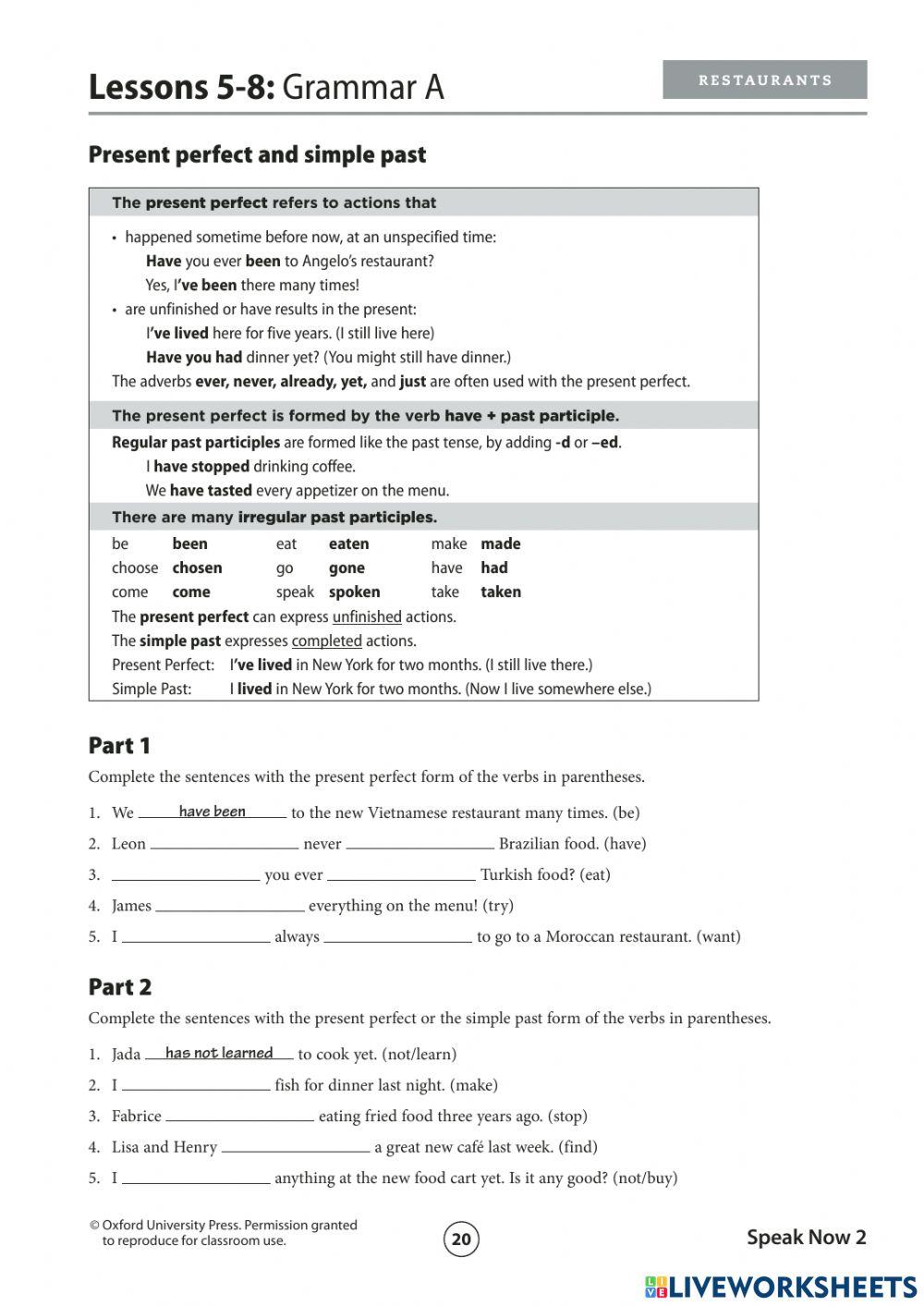 aca 1.3B u5-6 grammar online exercise for | Live Worksheets