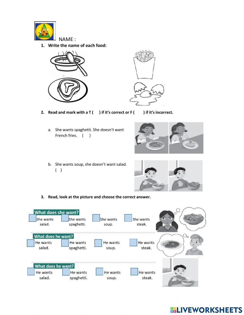 I want food online exercise for | Live Worksheets