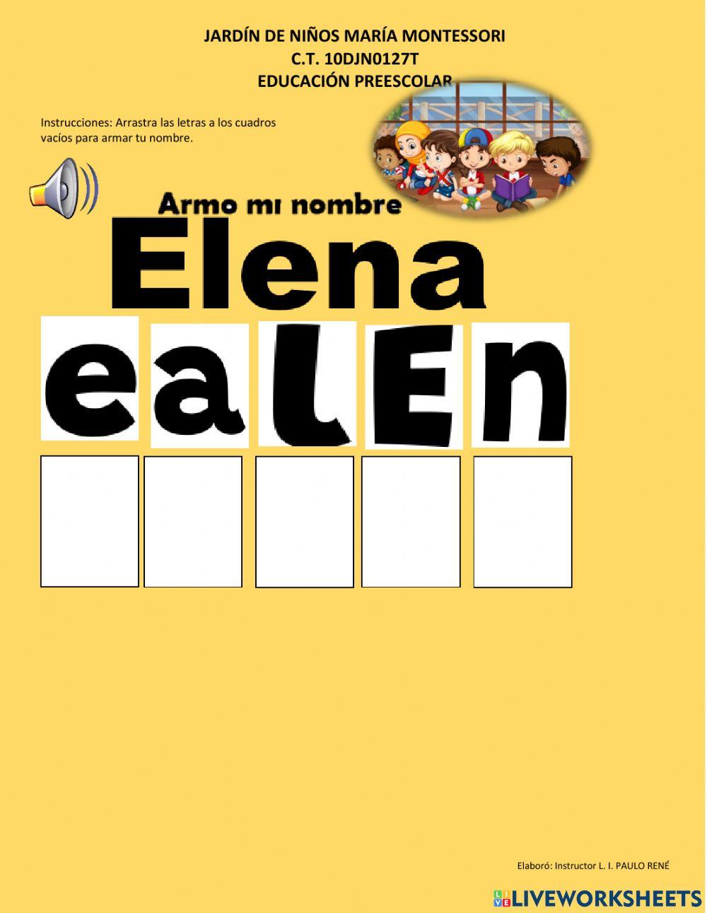 Armo mi nombre Elena worksheet | Live Worksheets