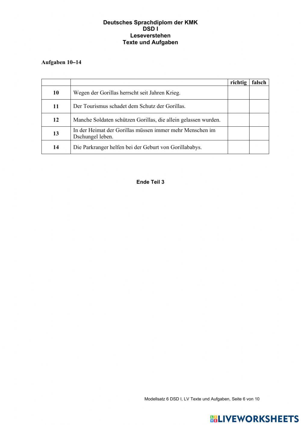 DSD 1 - Modellsatz 6 LV online exercise for | Live Worksheets