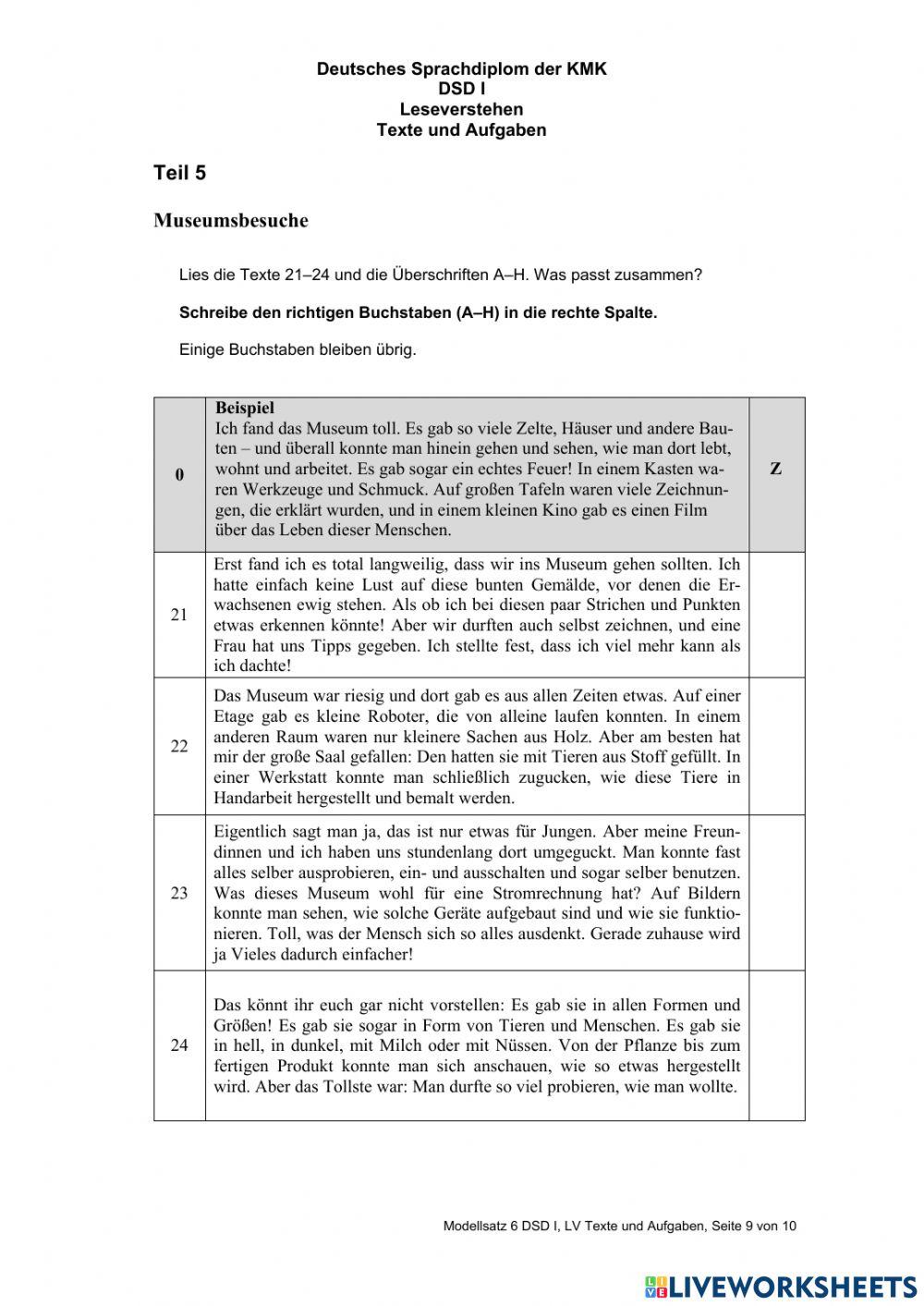 DSD 1 - Modellsatz 6 LV online exercise for | Live Worksheets