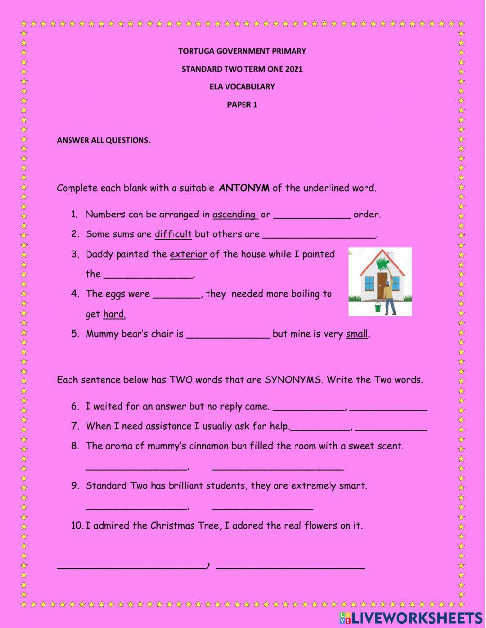 Vocabulary Standard 2 Part 1 online exercise for | Live Worksheets