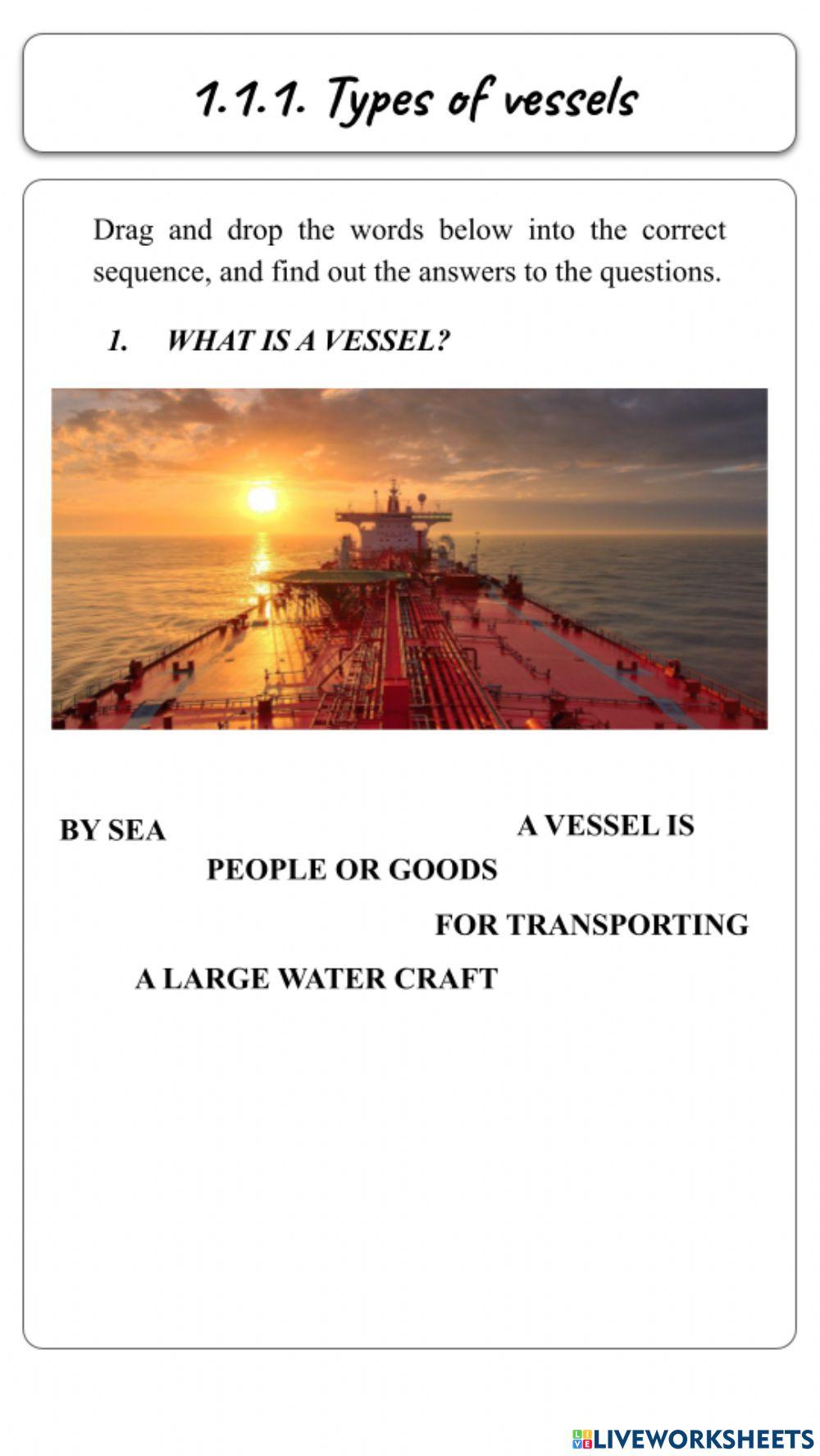 1.1.1. What is a vessel? worksheet | Live Worksheets