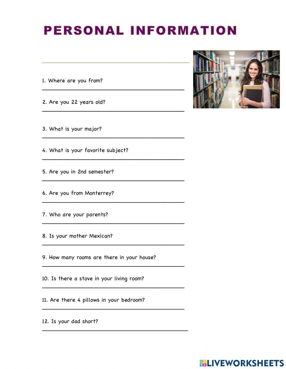 PERSONAL INFORMATION online exercise for Beginners | Live Worksheets