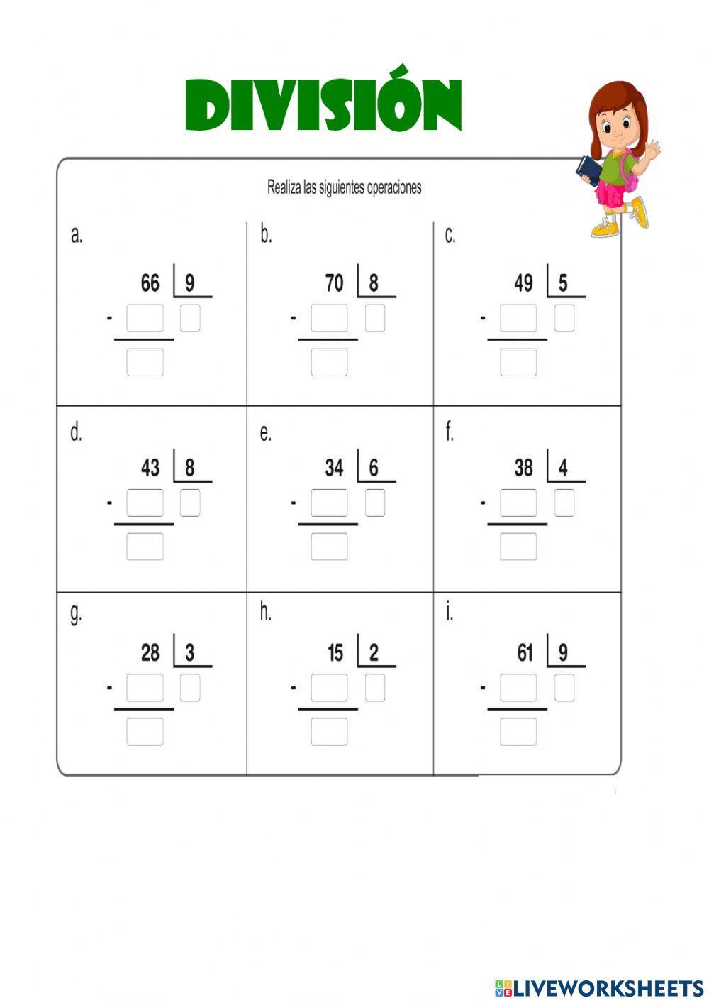 1693850 | Divisiones sencillas | BLANCA | LiveWorksheets